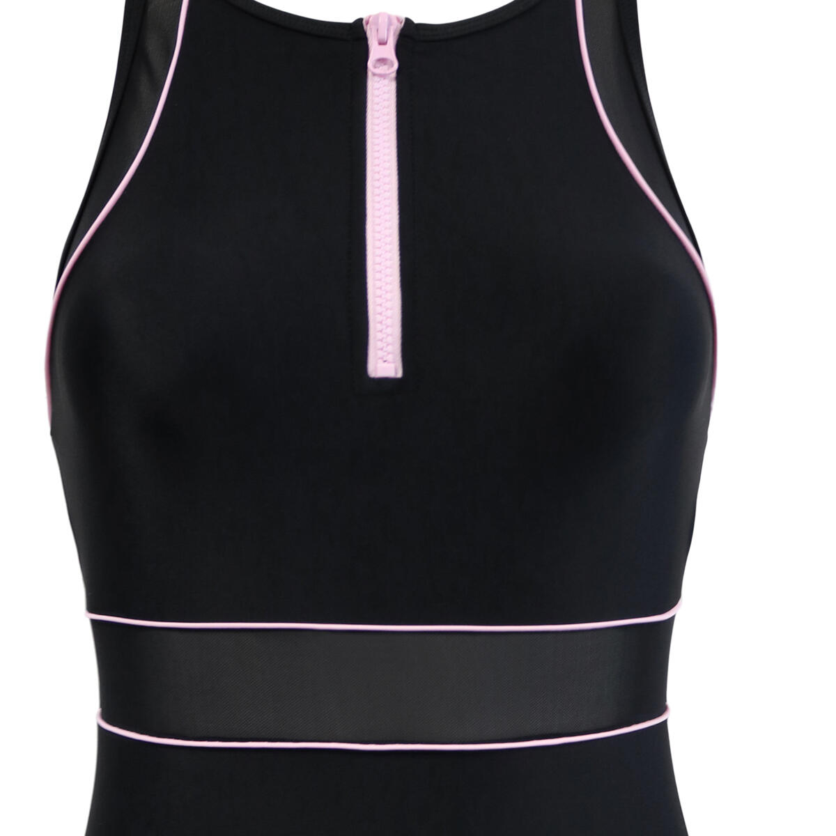 Energy Chlorine Resistant High Neck Zip Front Swimsuit In Black Pink