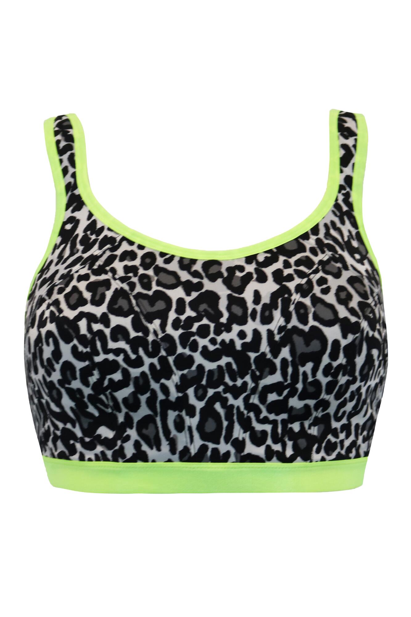 Energy Strive Non Wired Non Padded Lined Full Cup Sports Bra In Leopardlime Pour Moi