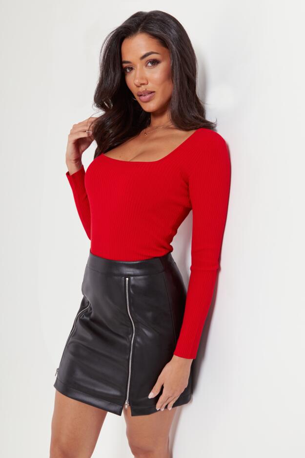 Ella Faux Leather Zip Front Mini Skirt In Black Pour Moi