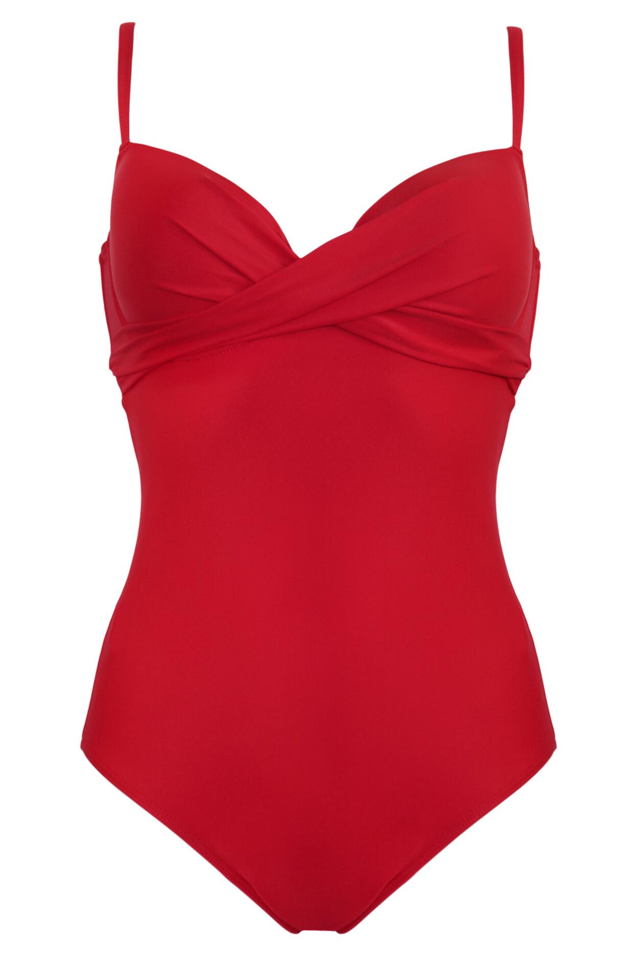 Lightly Padded Underwired Twist Front Tummy Control Swimsuit in Red | Pour Moi