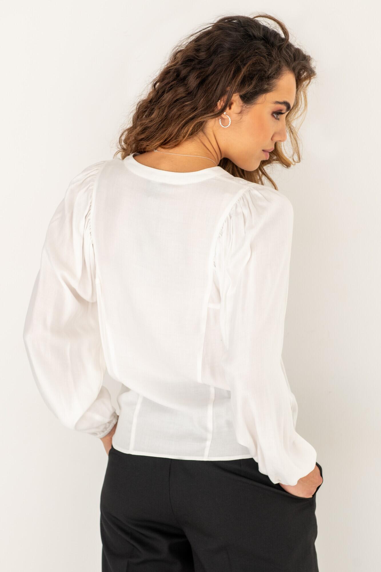 Stacie Fuller Bust Embroidered Woven Long Sleeve Blouse in Ivory | Pour Moi