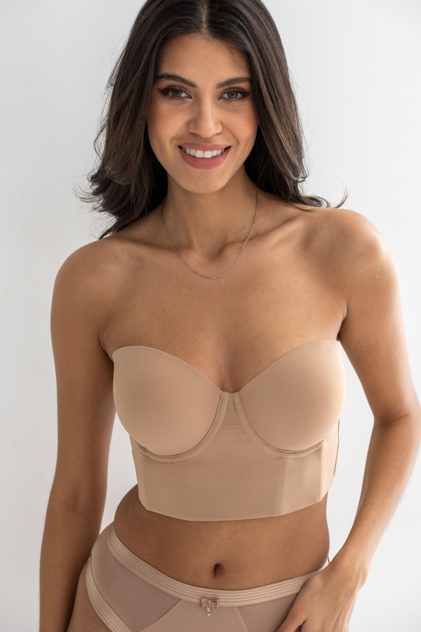 Definitions Strapless Low Back Longline Bustier in Sand Pour Moi